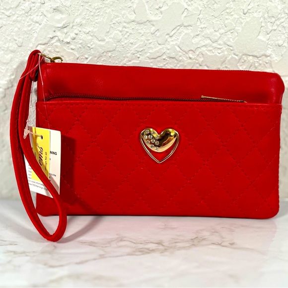 Tems | Bags | Red Quilted Wristlet With Heart Accent | Poshmark